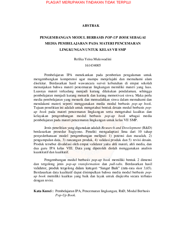 (PDF) Pengembangan modul berbasis Pop-Up Book sebagai media pembelajaran pada materi pencemaran ...