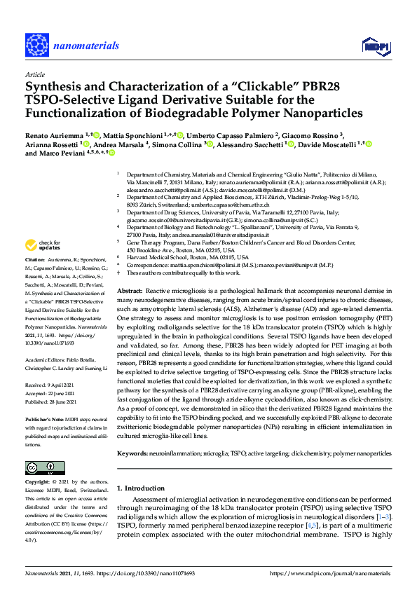 (PDF) Synthesis and Characterization of a “Clickable” PBR28 TSPO ...