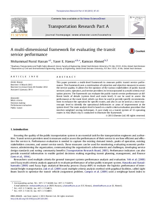 (PDF) A multi-dimensional framework for evaluating the transit service performance