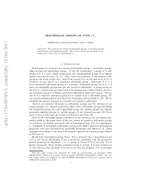 (PDF) Self-similar groups of type $$FP_n$$