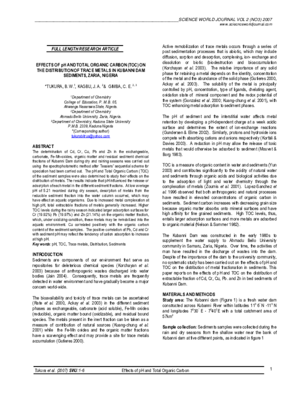 (PDF) Effects of pH and total organic carbon (TOC) on the distribution ...