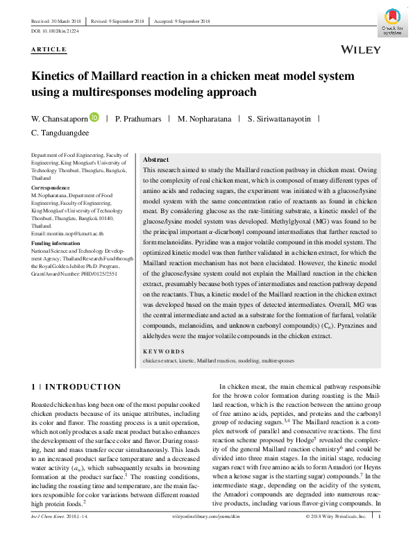 (PDF) Kinetics of Maillard reaction in a chicken meat model system ...