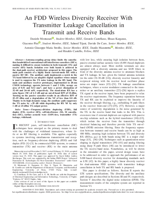 (PDF) An FDD Wireless Diversity Receiver With Transmitter Leakage ...