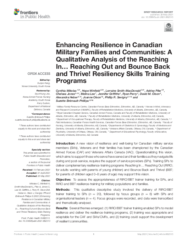 (PDF) Enhancing Resilience in Canadian Military Families and ...