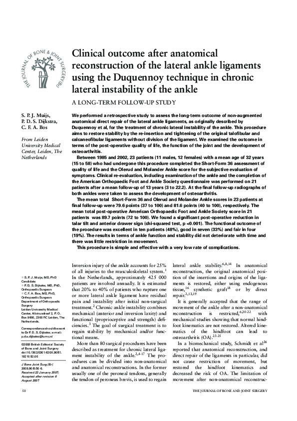 (PDF) Clinical outcome after anatomical reconstruction of the lateral ...