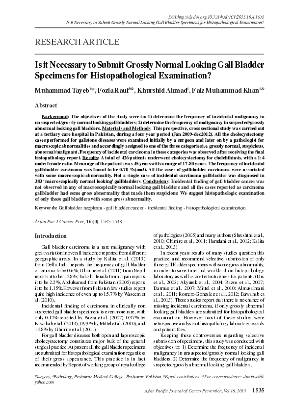 (PDF) Is it Necessary to Submit Grossly Normal Looking Gall Bladder ...