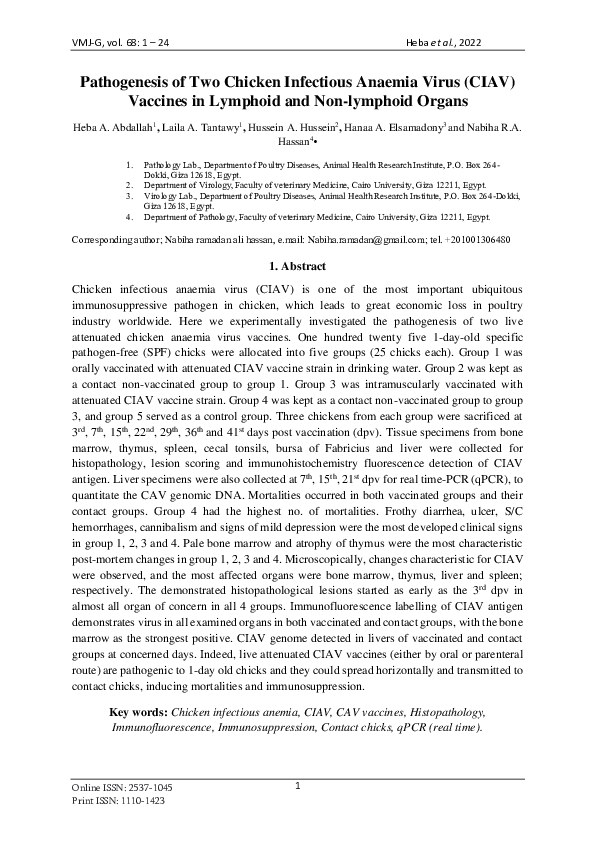 (PDF) Pathogenesis Of Two Chicken Infectious Anaemia Virus (CIAV ...