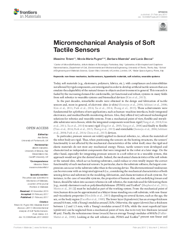 (PDF) Micromechanical Analysis of Soft Tactile Sensors