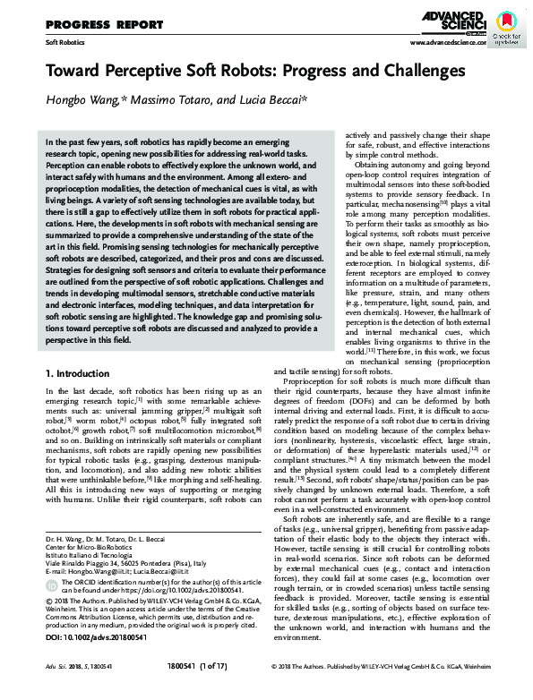 (PDF) Toward Perceptive Soft Robots: Progress and Challenges