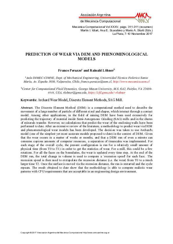 (PDF) Prediction of wear via DEM and phenomenological models