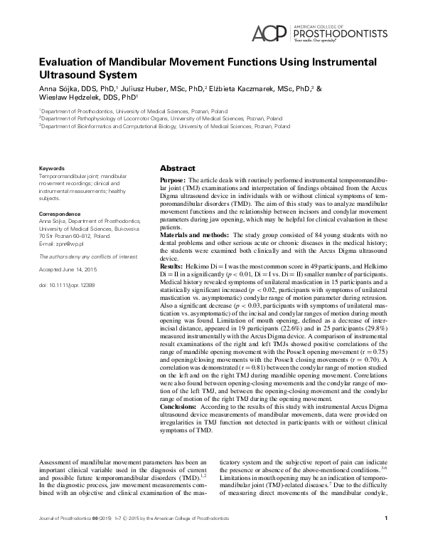 Pdf Evaluation Of Mandibular Movement Functions Using Instrumental Ultrasound System