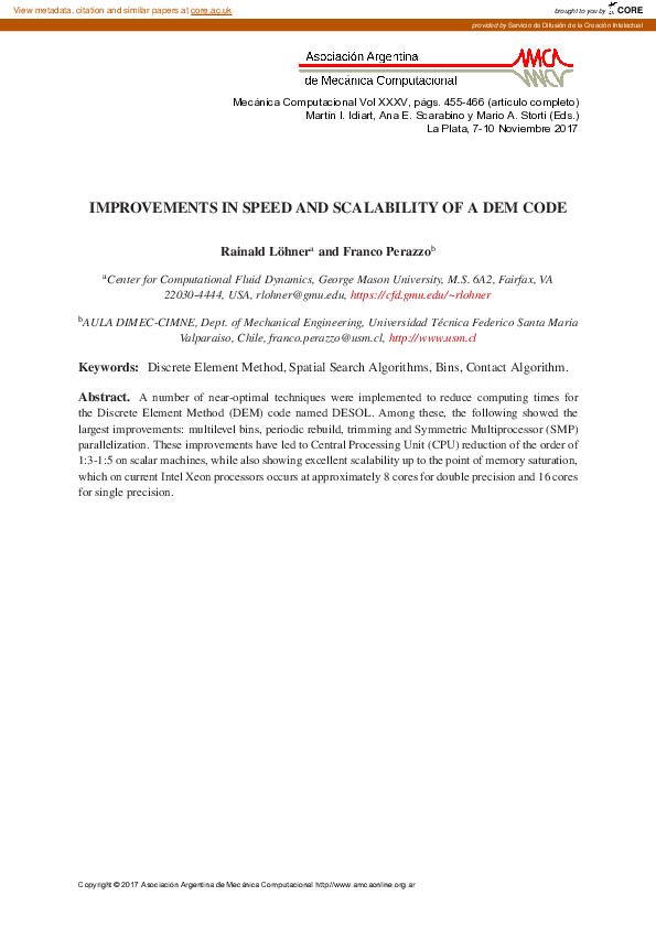 (PDF) Improvements in speed and scalability of a DEM code | Franco ...