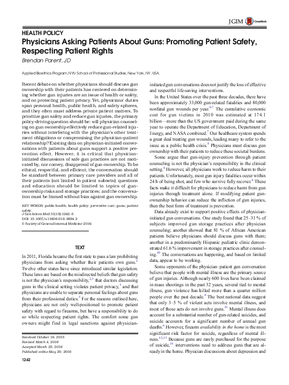 (PDF) Physicians Asking Patients About Guns: Promoting Patient Safety ...