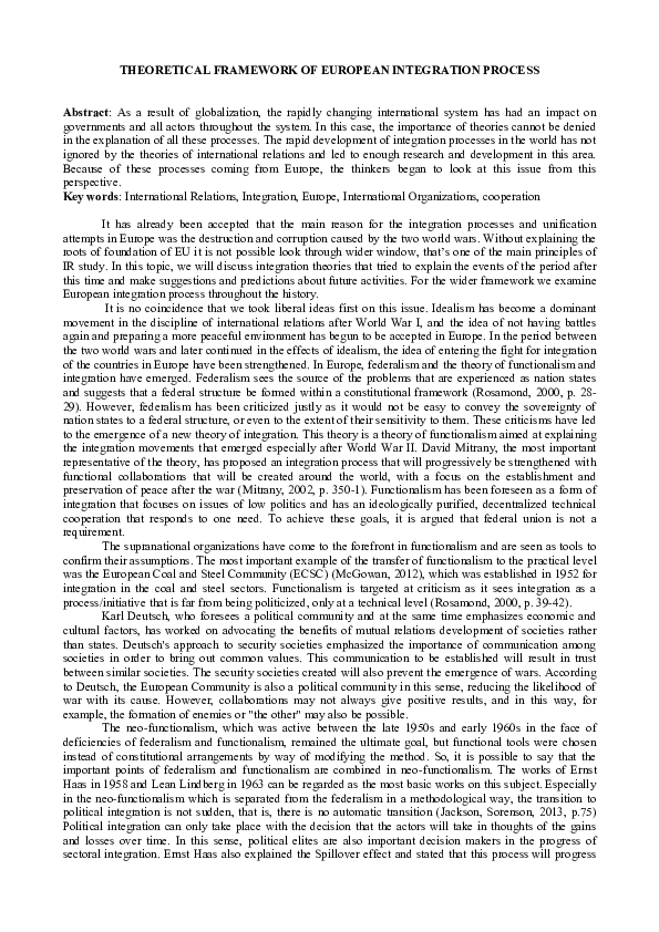 (PDF) THEORETICAL FRAMEWORK OF EUROPEAN INTEGRATION PROCESS