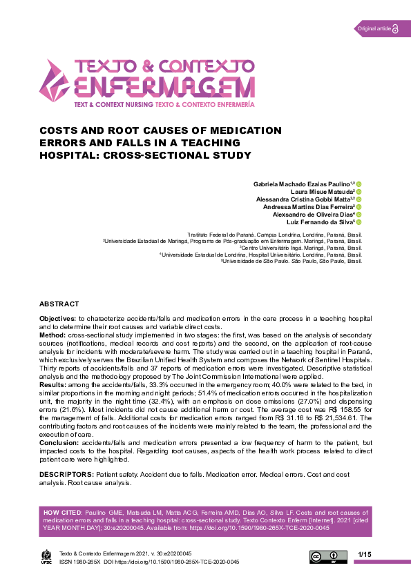 (PDF) Costs and Root Causes of Medication Errors and Falls in a ...