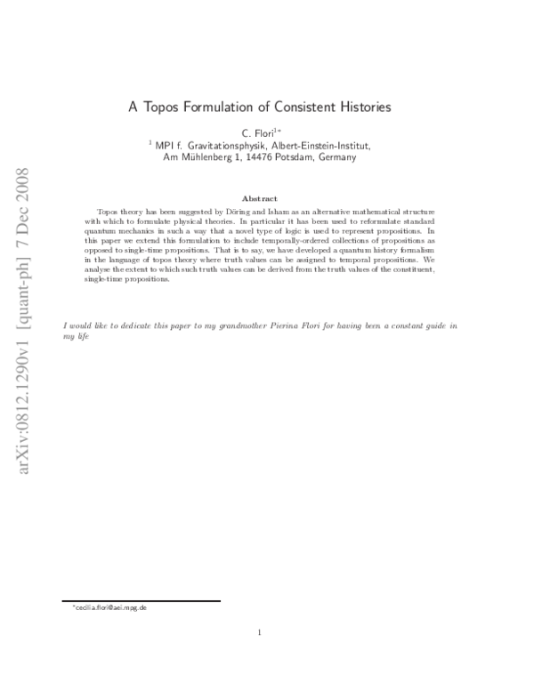 (PDF) A topos formulation of history quantum theory