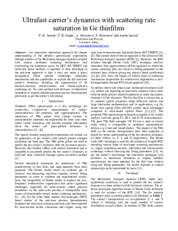 (PDF) Ultrafast carrier’s dynamics with scattering rate saturation in ...