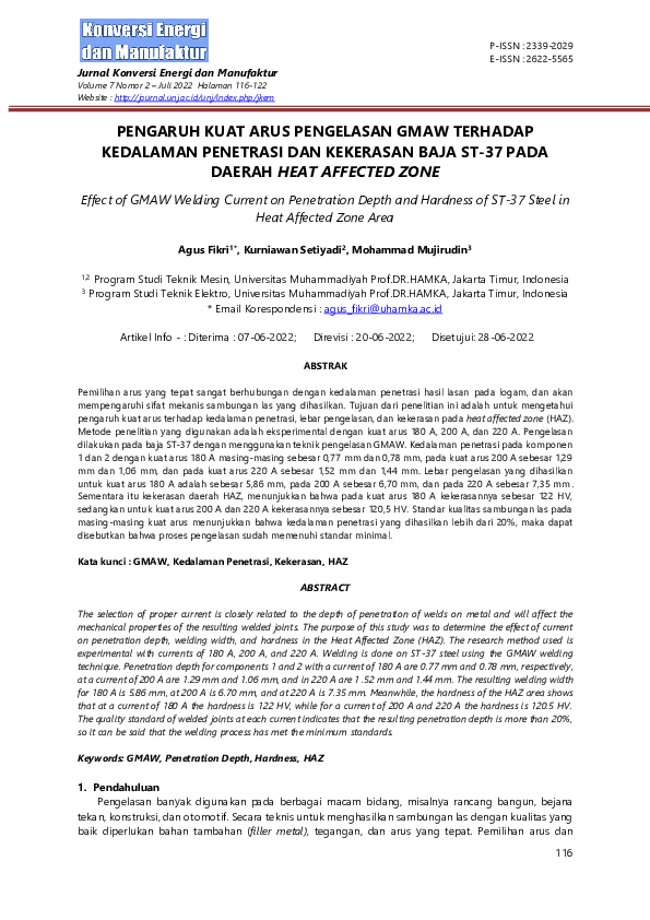(PDF) PENGARUH KUAT ARUS PENGELASAN GMAW TERHADAP KEDALAMAN PENETRASI ...