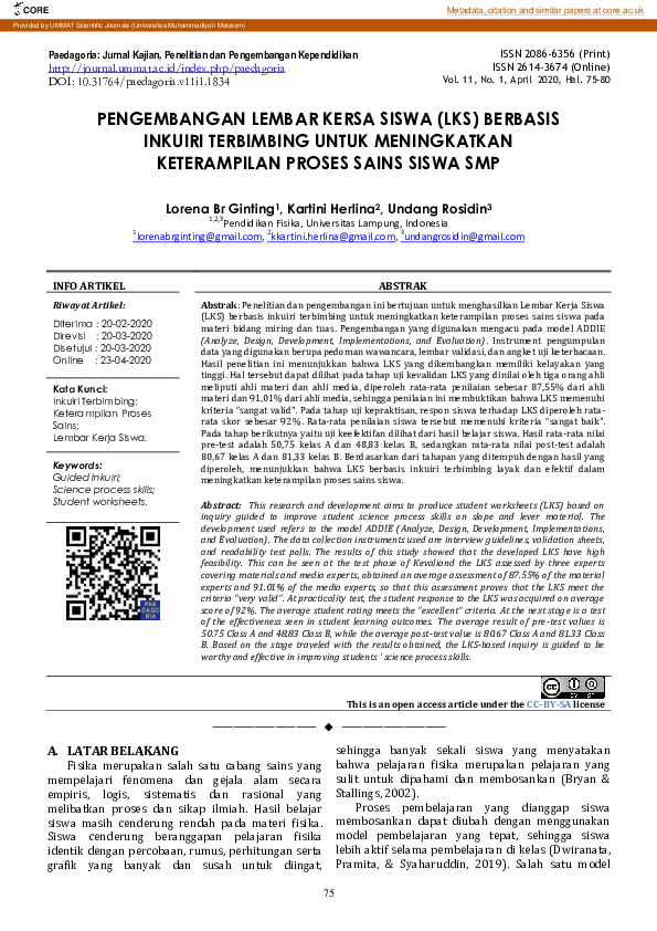 (PDF) Pengembangan Lembar Kersa Siswa (LKS) Berbasis Inkuiri Terbimbing Untuk Meningkatkan ...