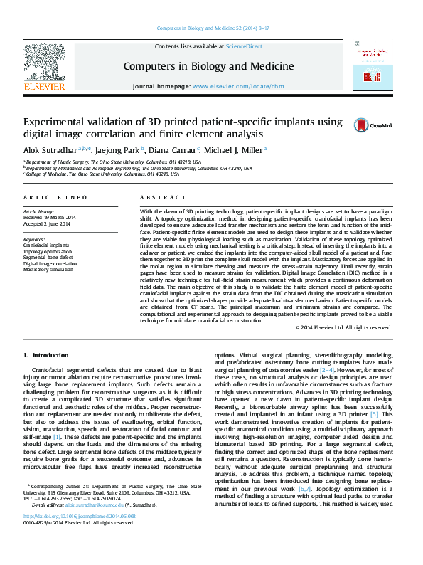 Pdf Experimental Validation Of 3d Printed Patient Specific Implants
