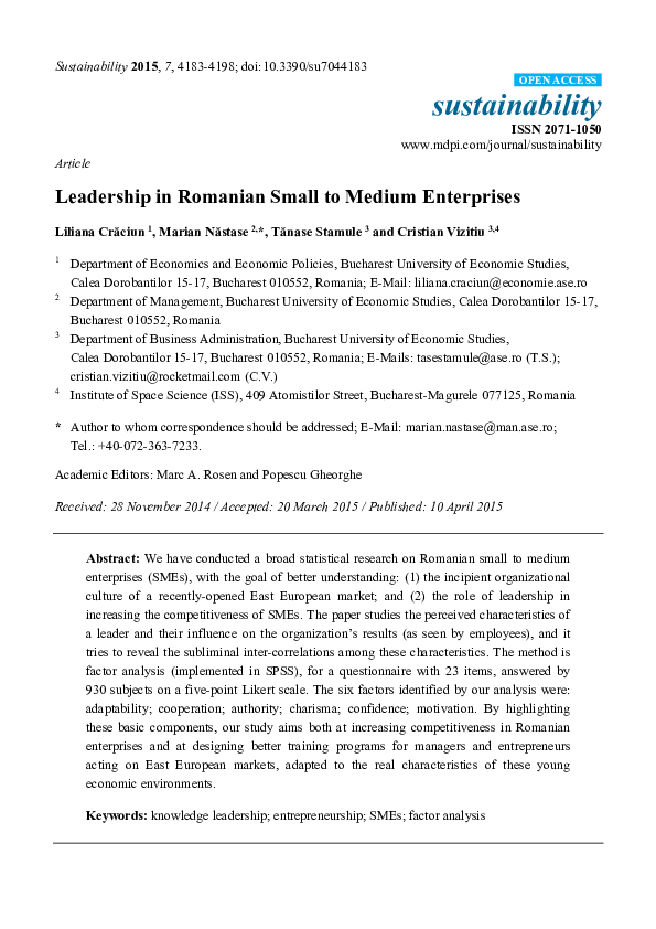 (PDF) Article Leadership in Romanian Small to Medium Enterprises