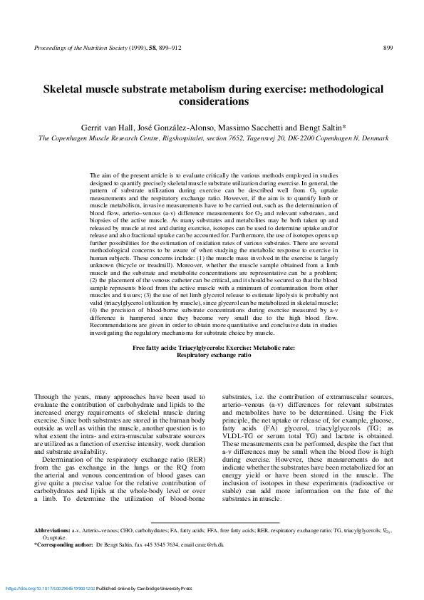 (PDF) Skeletal muscle substrate metabolism during exercise ...