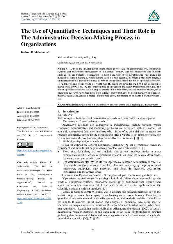(PDF) The Use of Quantitative Techniques and Their Role in The ...