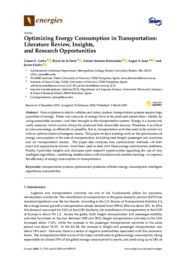 (PDF) Optimizing Energy Consumption in Transportation: Literature Review, Insights, and Research ...