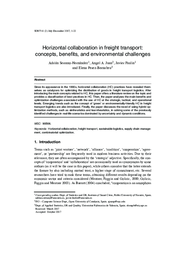 (PDF) Horizontal collaboration in freight transport