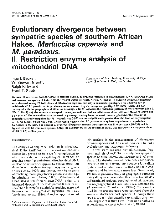 (PDF) Evolutionary divergence between sympatric species of southern ...