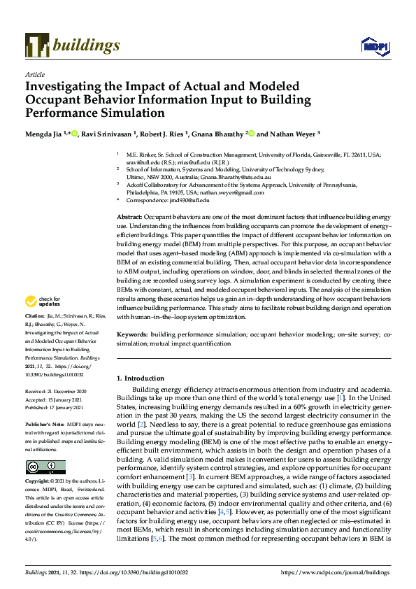 Pdf Investigating The Impact Of Actual And Modeled Occupant Behavior