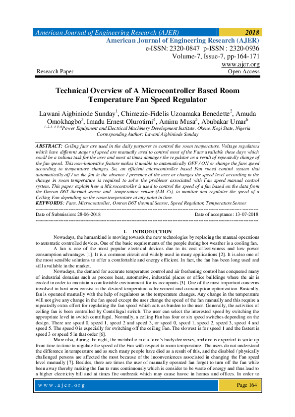 Pdf Technical Overview Of A Microcontroller Based Room Temperature Fan Speed Regulator