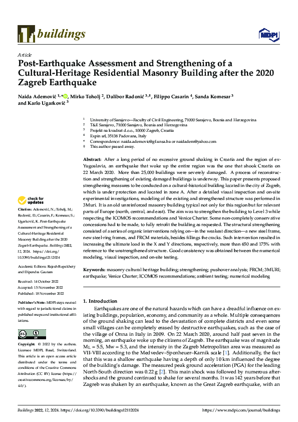 Pdf Post Earthquake Assessment And Strengthening Of A Cultural