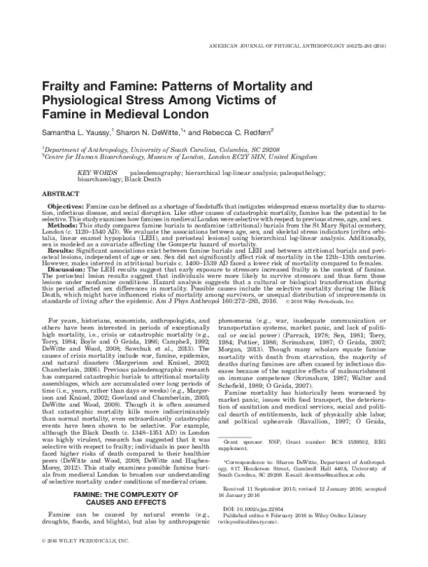 (PDF) Frailty and famine: Patterns of mortality and physiological ...