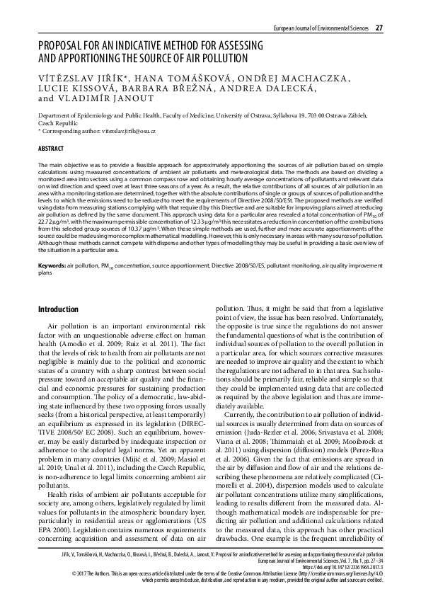 (PDF) Proposal for an indicative method for assessing and apportioning the source of air pollution