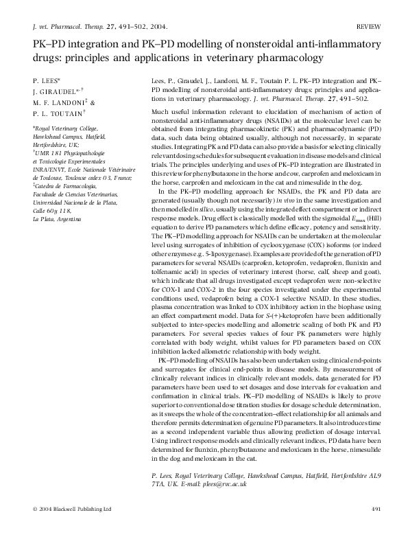 (PDF) PK-PD integration and PK-PD modelling of nonsteroidal anti ...