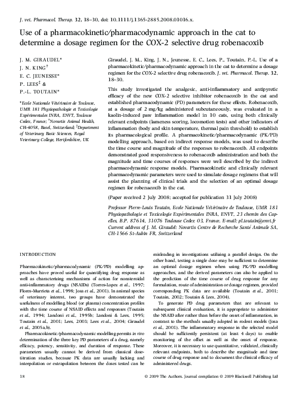(PDF) Robenacoxib Dosage Regimen in Cats Using PK/PD