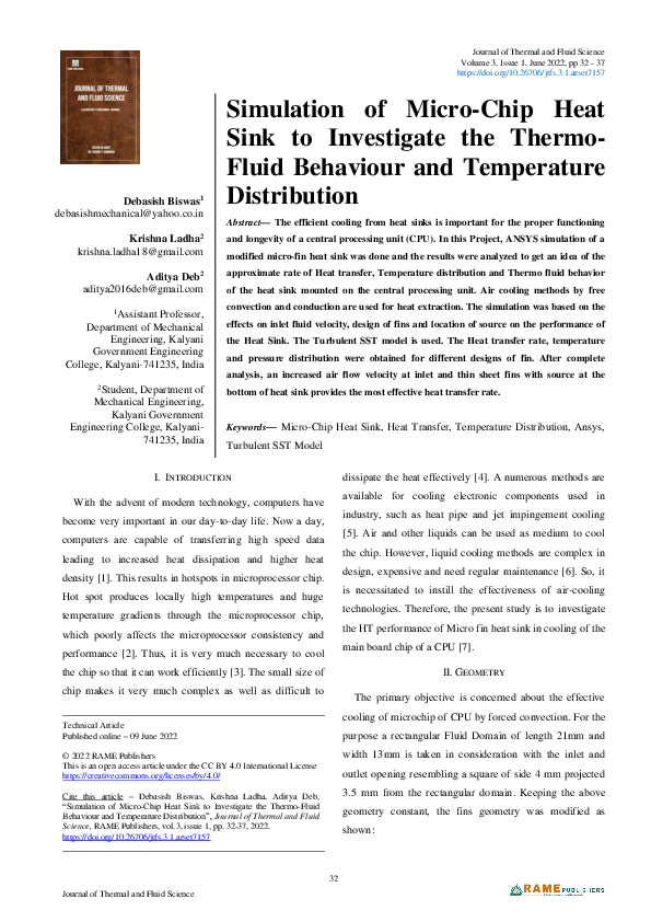 (PDF) Simulation of Micro-Chip Heat Sink to Investigate the Thermo ...