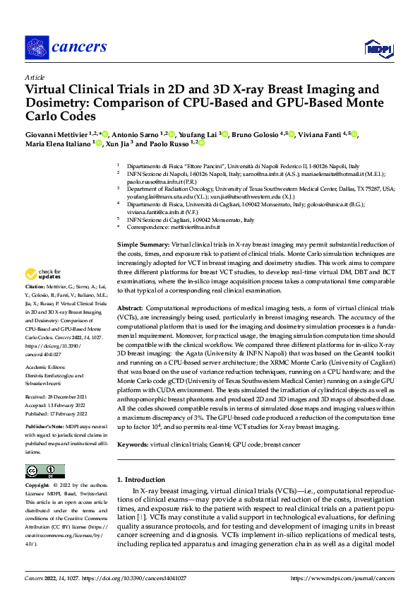 (PDF) Virtual Clinical Trials in 2D and 3D X-ray Breast Imaging and Dosimetry: Comparison of CPU ...