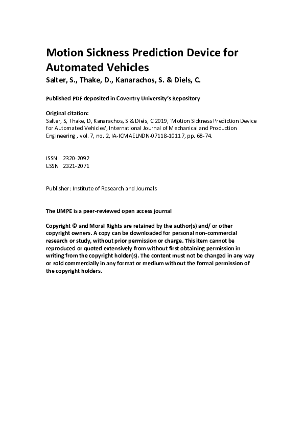 (PDF) Motion Sickness Prediction Device for Automated Vehicles