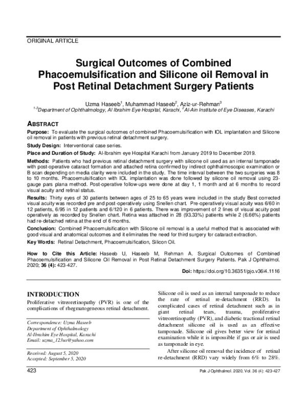 (PDF) Surgical Outcomes of Combined Phacoemulsification and Silicone ...