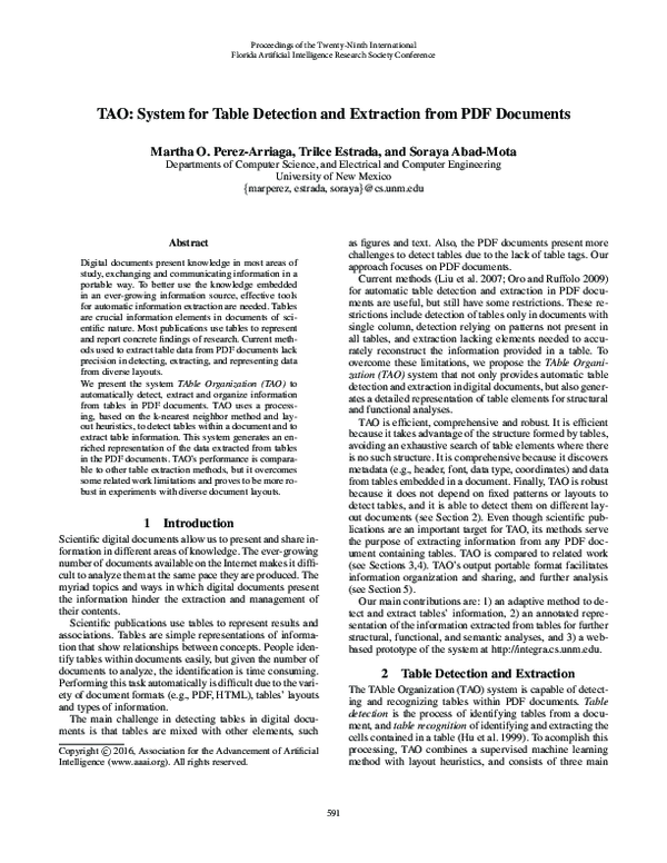 (PDF) TAO: System for Table Detection and Extraction from PDF Documents