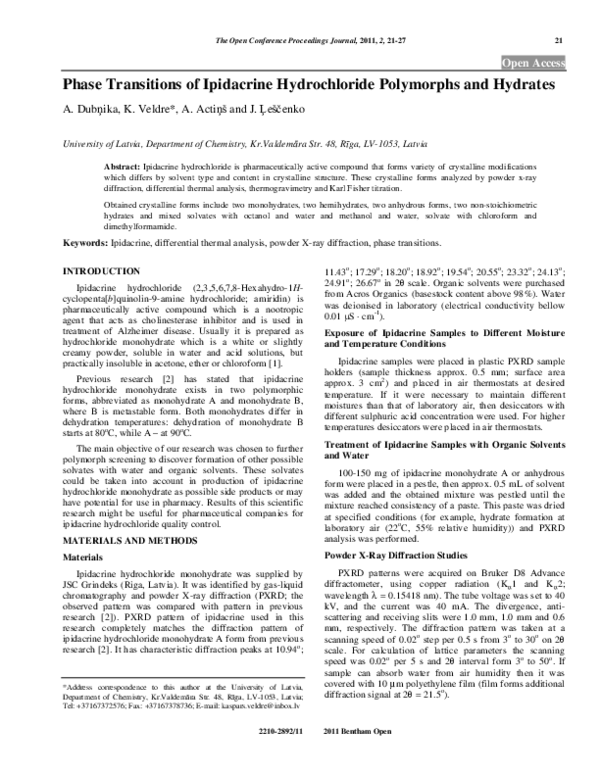 (PDF) Phase Transitions of Ipidacrine Hydrochloride Polymorphs and Hydrates