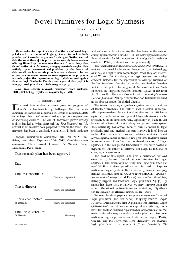 (PDF) Novel Primitives for Logic Synthesis