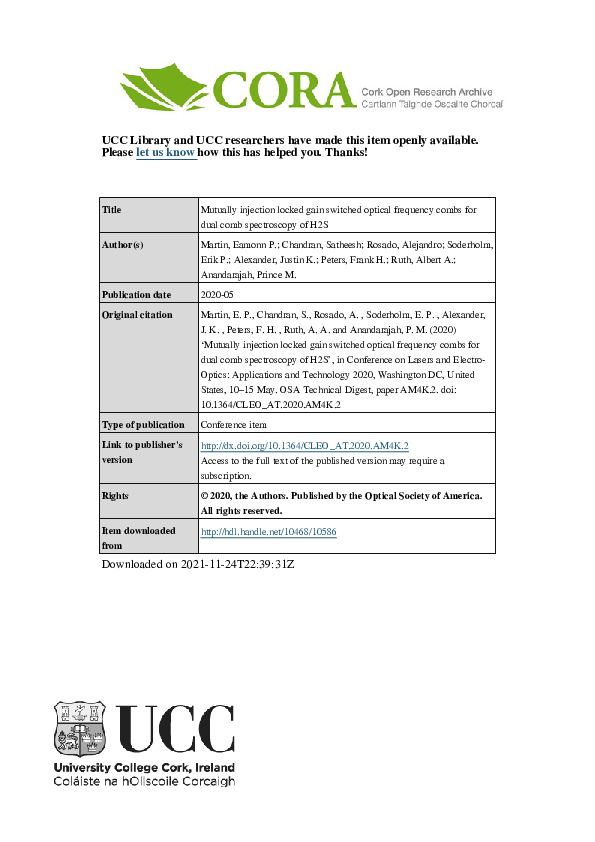 (PDF) Mutually Injection Locked Gain Switched Optical Frequency Combs ...