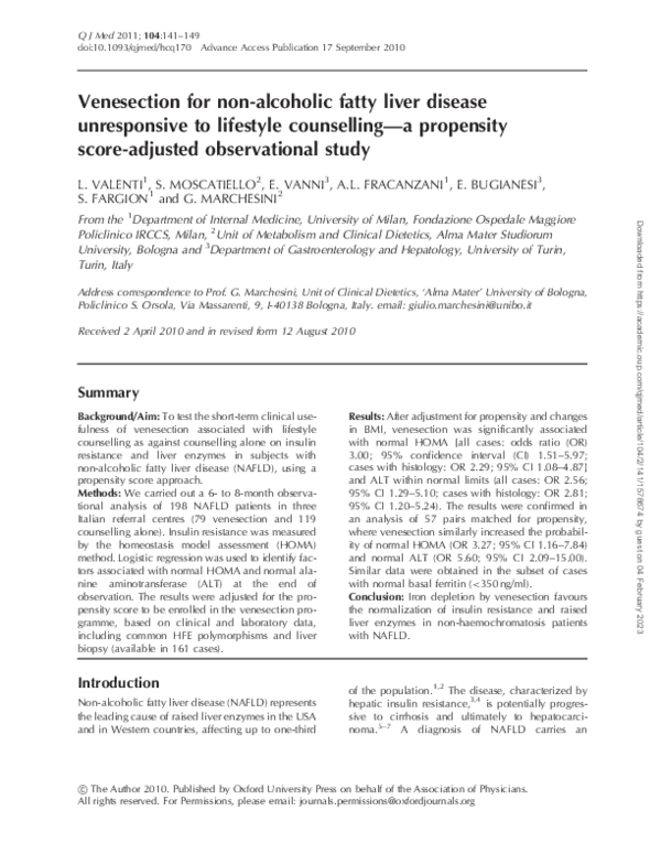 (PDF) Venesection for non-alcoholic fatty liver disease unresponsive to ...