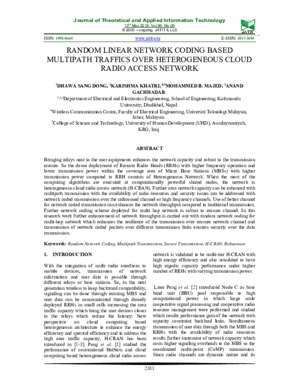 (PDF) Random Linear Network Coding Based Multipath Traffics Over ...