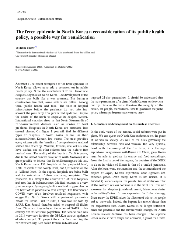 (PDF) The fever epidemic in North Korea a reconsideration of its public ...