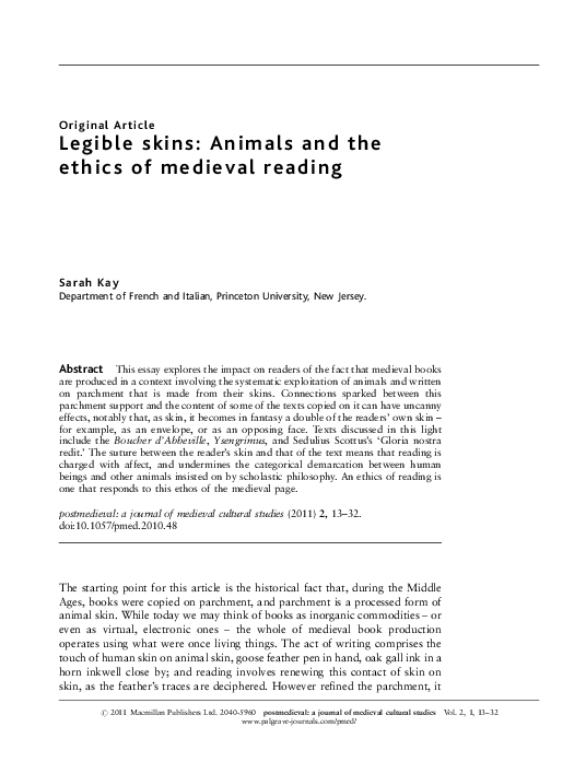(PDF) Legible skins: Animals and the ethics of medieval reading