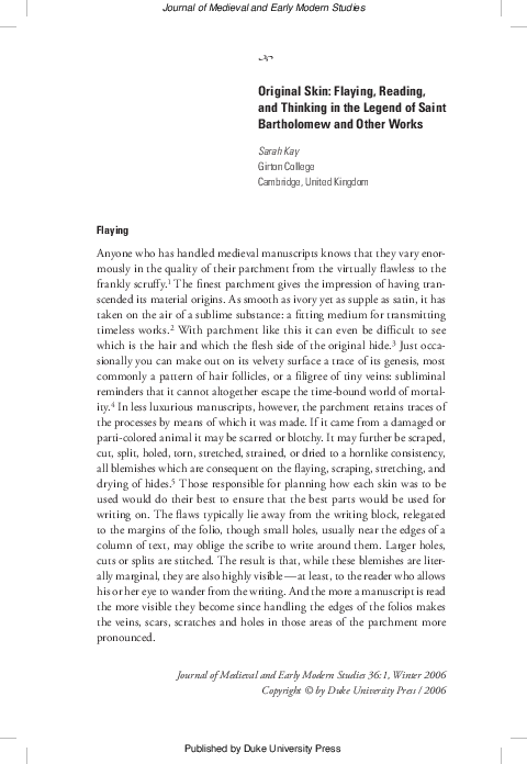 (PDF) Original Skin: Flaying, Reading, and Thinking in the Legend of ...